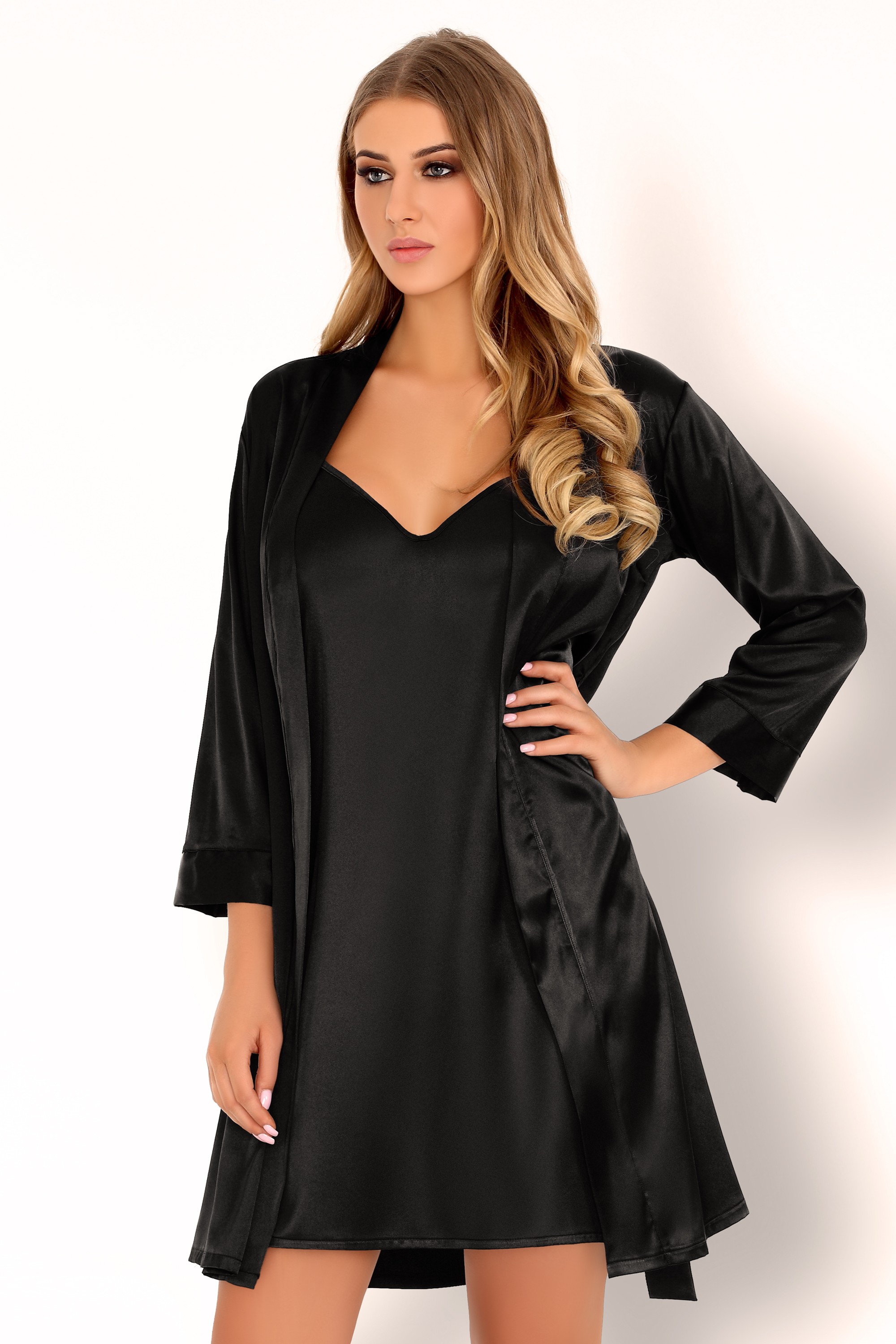 Edelina LC 90520 Est Belle Collection satynowy szlafrok z rękawem 3/4 ...